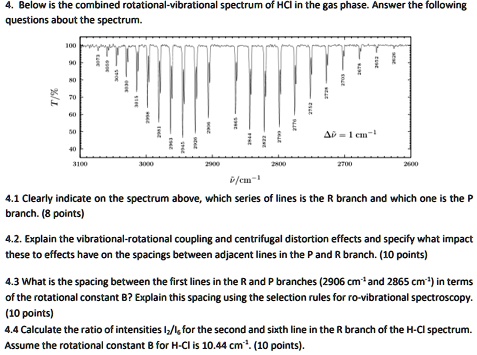 SOLVED:Below comoined rOrartionai-vidrationa spectrum of HCl in the gas ...
