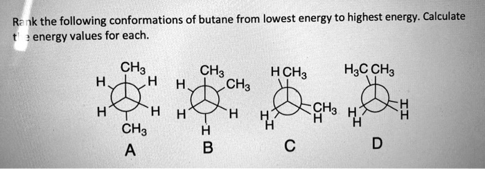 SOLVED: Rank the following conformations of butane from lowest energy to highest energy ...