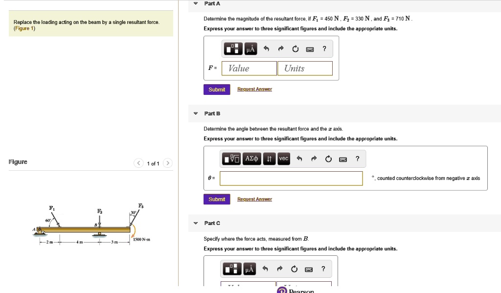 part a replace the loading acting on the beam by a single resultant force figure 1 determine the ...