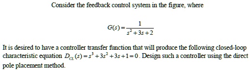 SOLVED: Consider the feedback control system in the figure, where 1 G(s ...