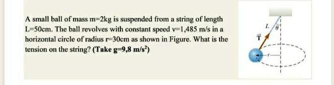 SOLVED: A small ball of mass m = 2kg is suspended from a string of ...