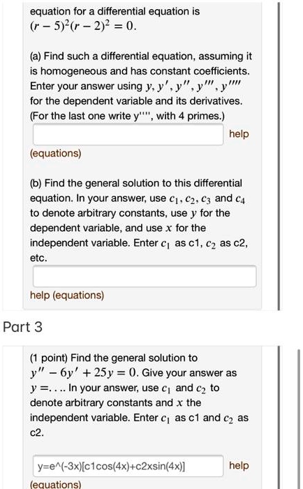 equation for a differential equation is 52r 27 0 a find such a ...