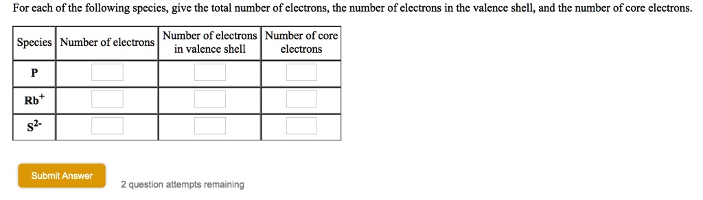 SOLVED: For each of the following species; give the total number of electrons; the number of ...
