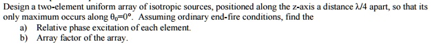 design a two element uniform array of isotropic sources positioned along the z axis a distance 4 ...