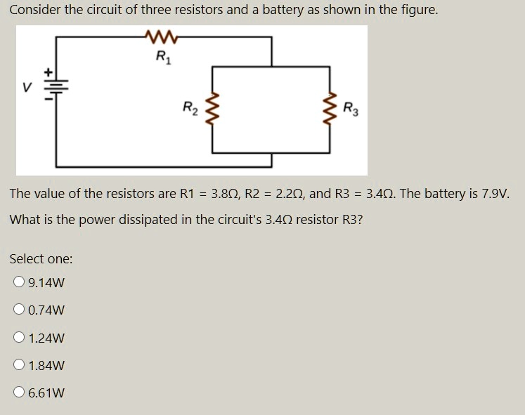 Consider the circuit of three resistors and a battery as shown in the figure. V + R1 R2 R3 The ...