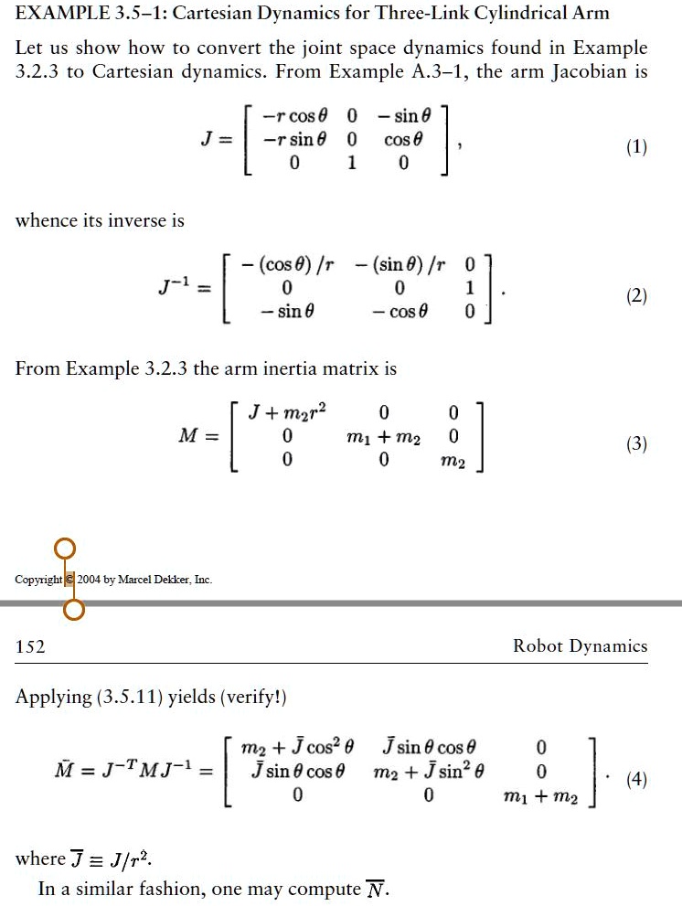 EXAMPLE 3-1: Cartesian Dynamics for Three-Link Cylindrical Arm Let us ...