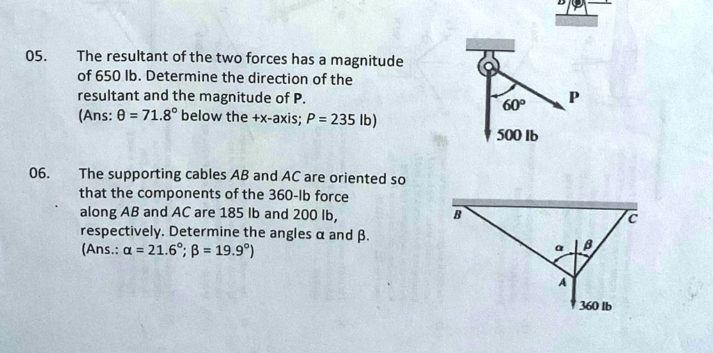 [get Answer] 05 The Resultant Ofthe Two Forces Has A Magnitude Of 650 Ib Determine The Direction