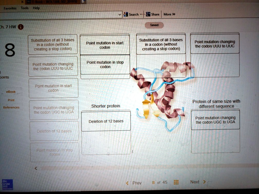 Ch. 7 HW 8 points Substitution of all 3 bases in a codon (without ...