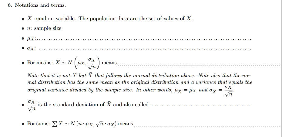 SOLVED:Notations and terms X :random variable The population data are ...