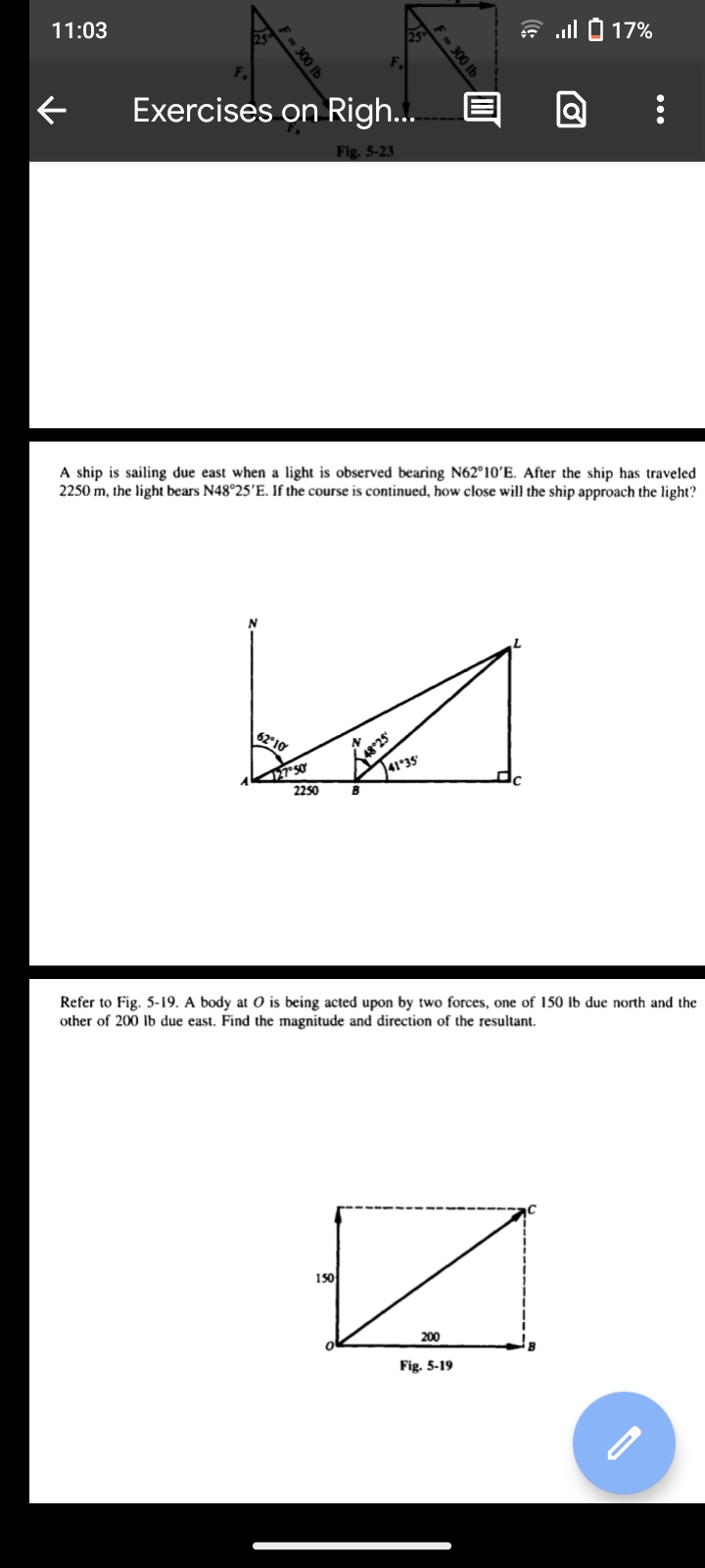 SOLVED: 11: 03 Fig. 5-23 A ship is sailing due east when a light is ...