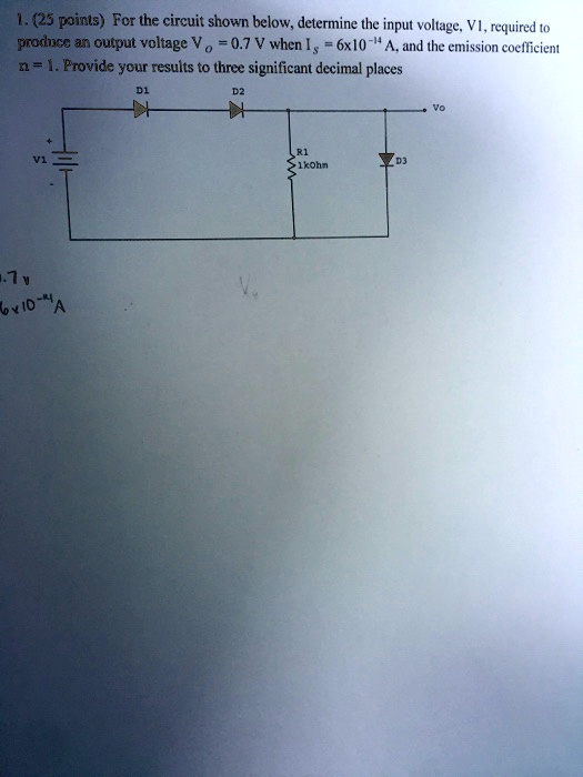 1. (25 points) For the circuit shown below, determine the input voltage, V1, required to produce ...