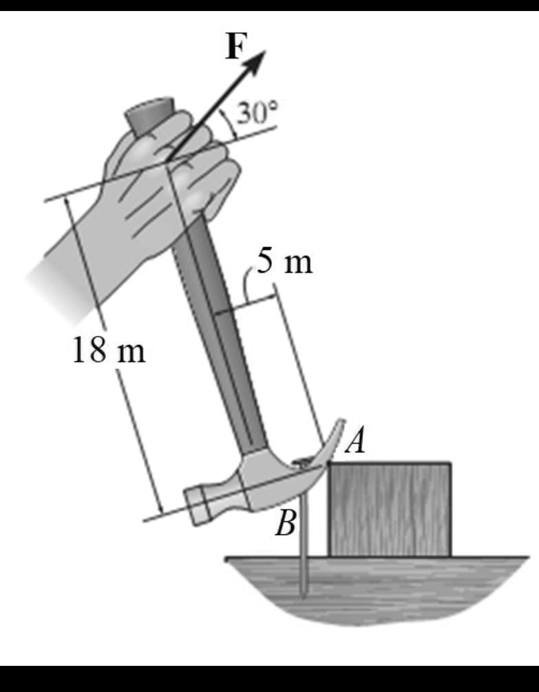 SOLVED: b) In order to pull out the nail at B, the force F exerted on ...