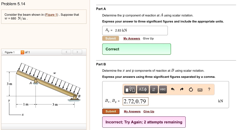 Problem 5.14 Consider the beam shown in (Figure 1). Suppose that w = 680 N/m. Part A Determine ...