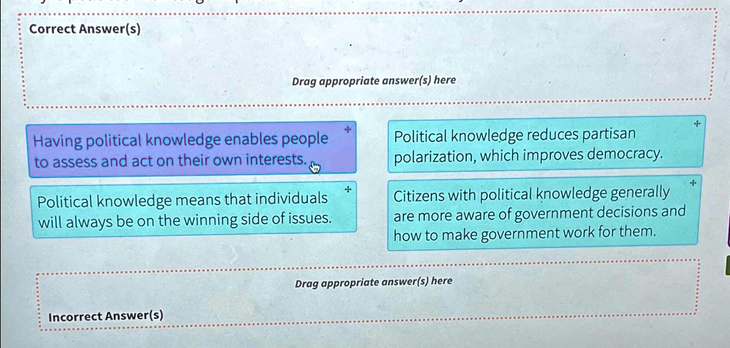 Correct Answer(s) Drag appropriate answer(s) here Having political ...