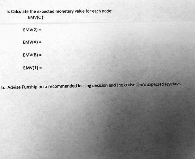calculate the expected monetary value for each node emvc emv2 emva emvb ...
