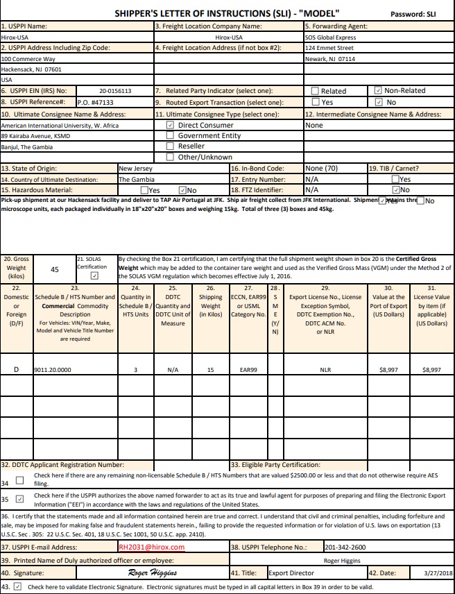Using the information provided, prepare a commercial invoice, packaging ...