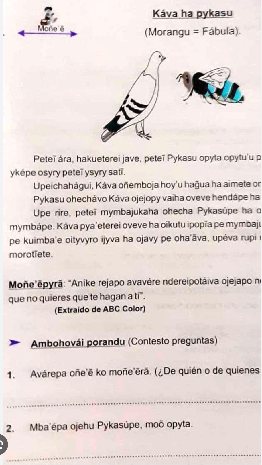 Káva ha pykasu (Morangu = Fábula). Pete? ára, hakueterei jave, peteï ...