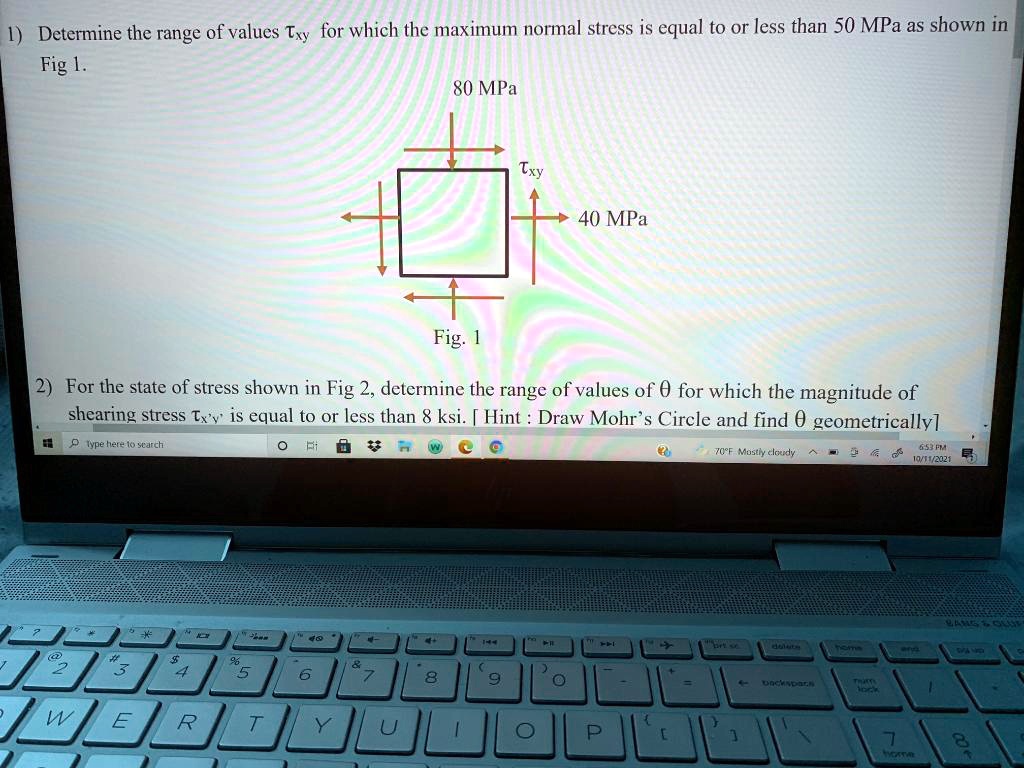 1) Determine the range of values τxy for which the maximum normal ...