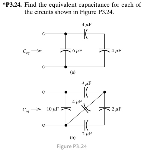 SOLVED: #P3.24. Find the equivalent capacitance for each of the circuits shown in Figure P3.24 ...