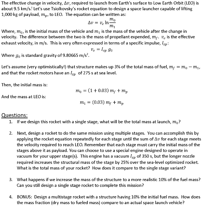 the effective change in velocity 4v required to launch from earths ...