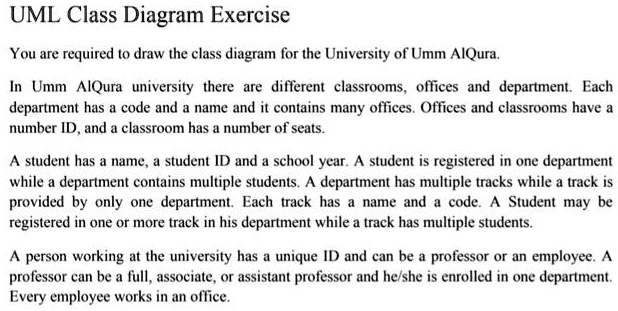 SOLVED: UML Class Diagram Exercise You are required to draw the class ...