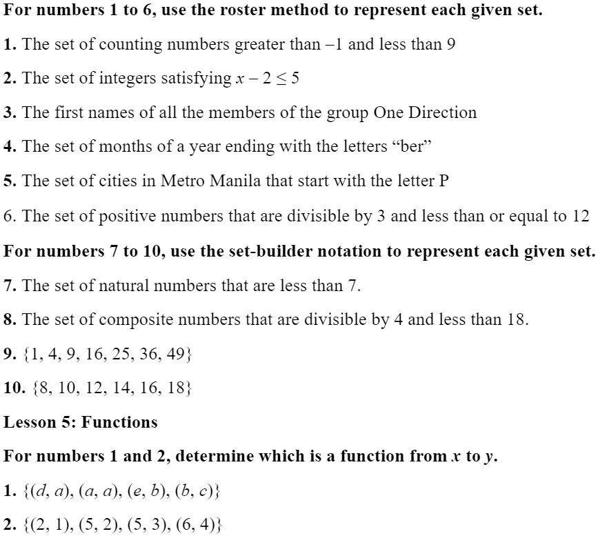SOLVED: For numbers 1 to 6, use the roster method to represent each given set: 1. The set of ...