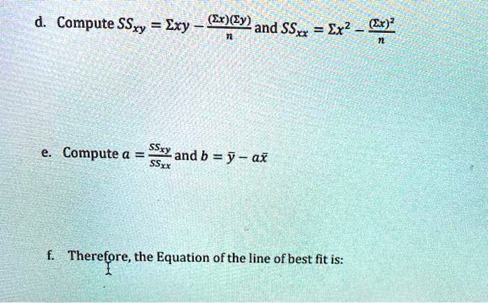 d compute ssxy exy exeyl and ssx ex2 exz compute a ss and b y ax ssux ...