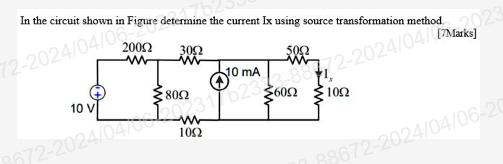 In The Circuit Shown In Figure Determine The Current Ix Using Source Transformation Method 8504