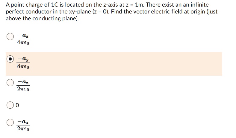 SOLVED: A point charge of 1C is located on the z-axis at z = Im. There exists an infinite ...