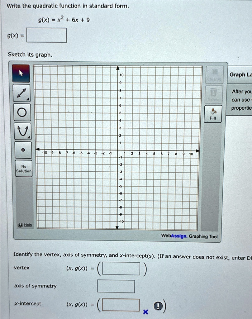 write the quadratic function in standard form gx x2 6x 9 gx sketch its graph identify the vertex ...
