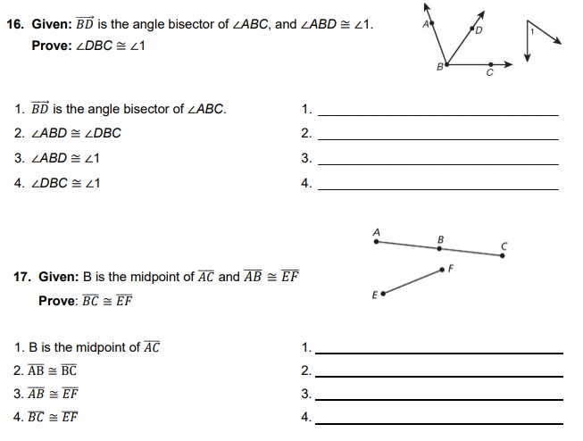 SOLVED: 16. Given: B D is the angle bisector of ∠ A B C, and ∠ A B D ≅∠ 1. Prove: ∠ D B C ≅∠ 1 1 ...