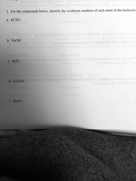 SOLVED: For the compounds below, identify the oxidation numbers of each ...