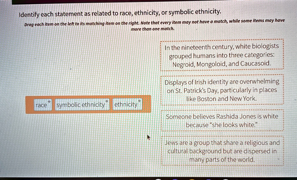 identify each statement as related to race ethnicity or symbolic ...
