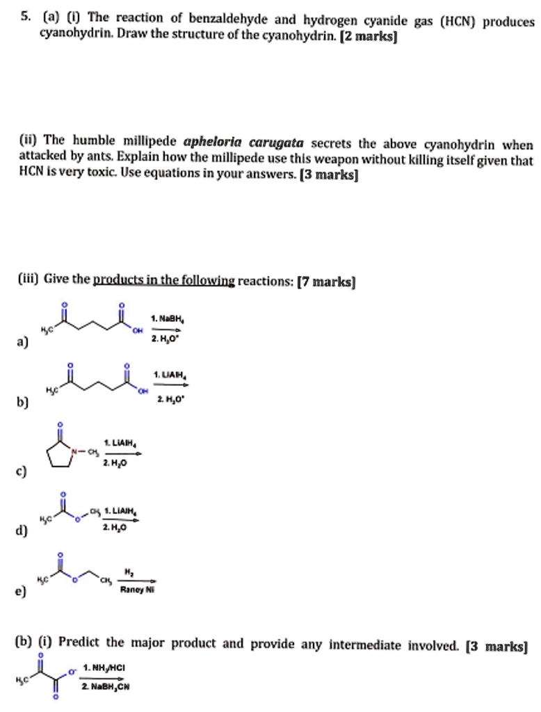 5 a the reaction of benzaldehyde and hydrogen cyanide gas hcn produces ...