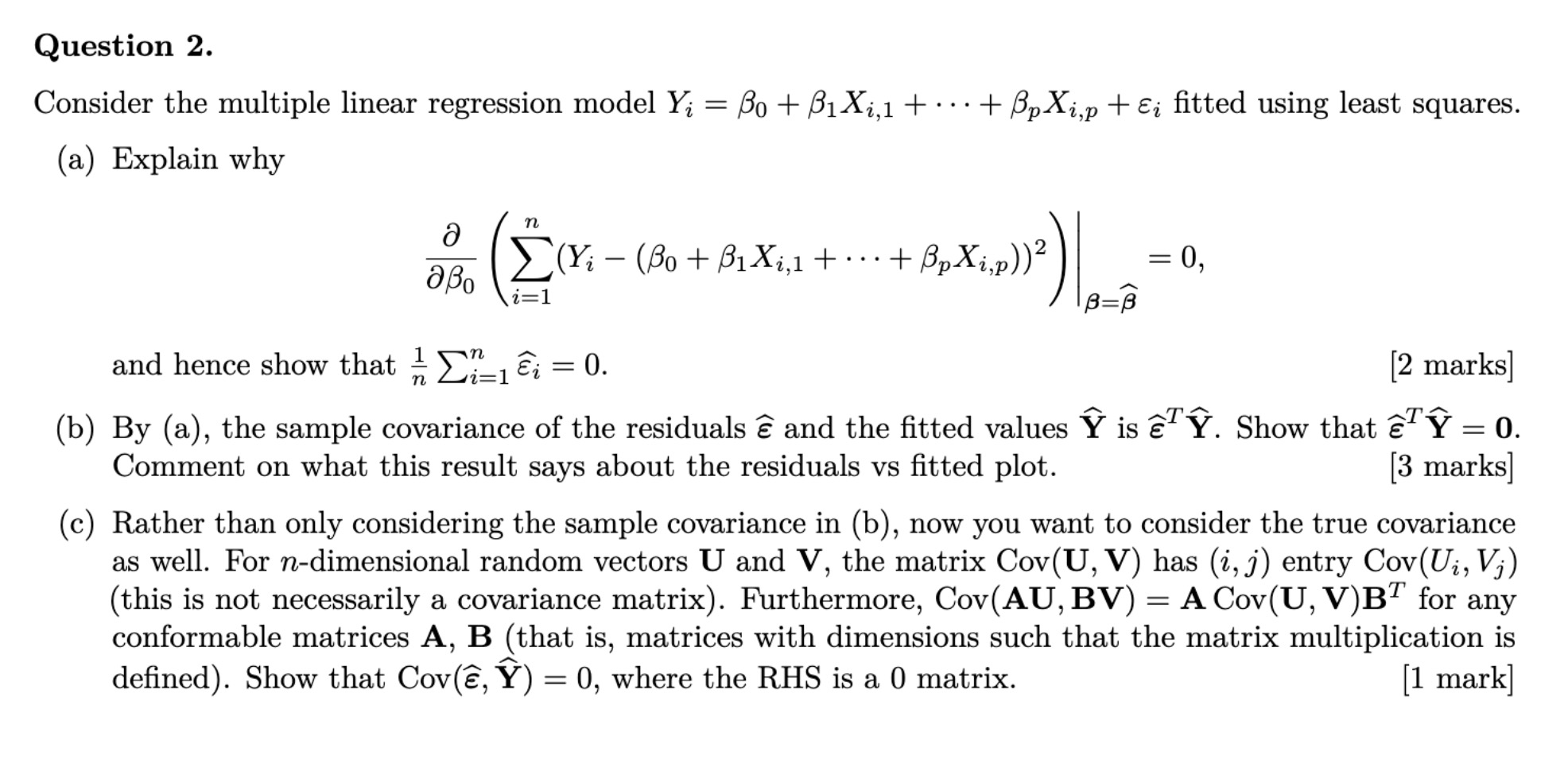SOLVED: Question 2. Consider the multiple linear regression model Yi=β0 ... SOLVED: Question 2. Consider the multiple linear regression model Yi=β0 ...