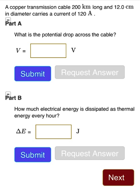 SOLVED: A copper transmission cable 200 km long and 12.0 cm in diameter ...