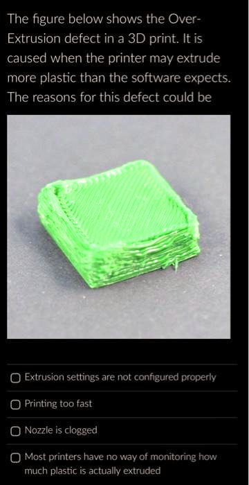 The figure below shows the Over- Extrusion defect in a 3D print. It is ...