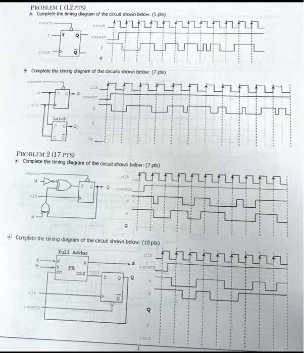 PROBLEM 1 (12 PTS): Complete the timing diagram of the circuit shown ... PROBLEM 1 (12 PTS): Complete the timing diagram of the circuit shown ...