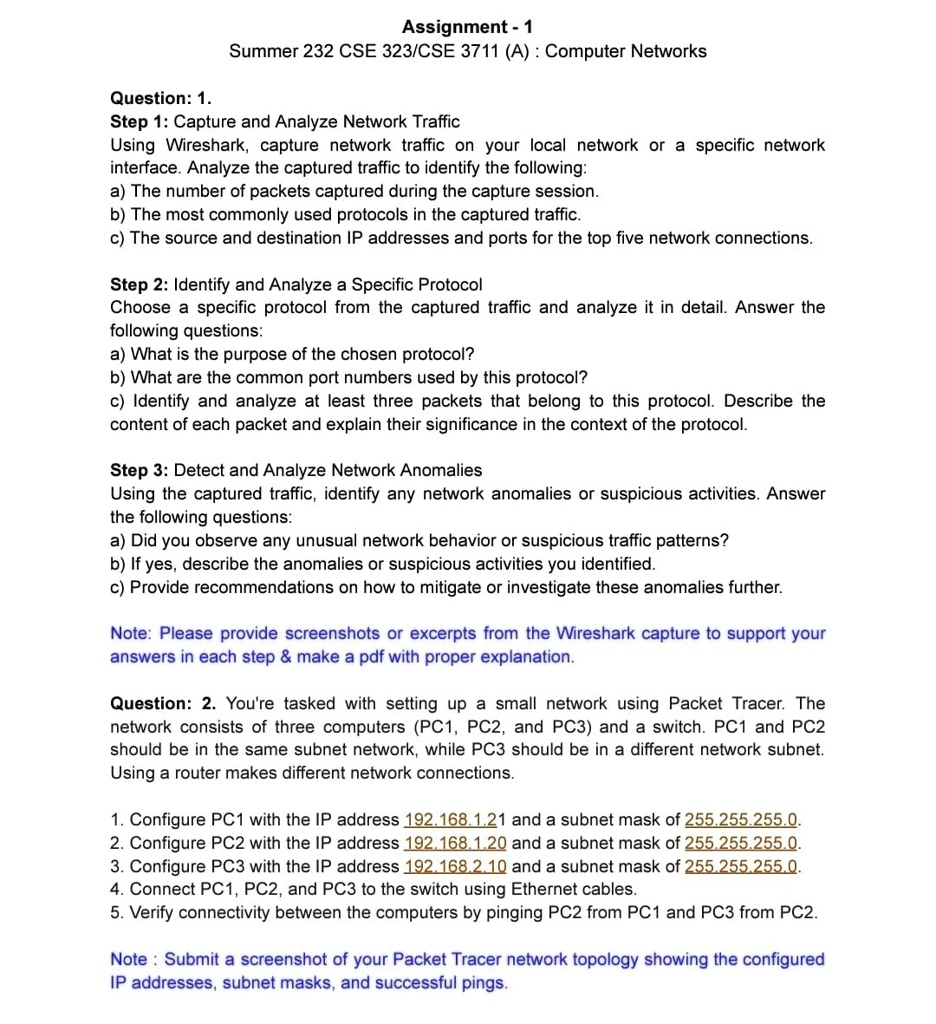 Question: 1. Assignment - 1 Summer 232 CSE 323/CSE 3711 (A): Computer ...