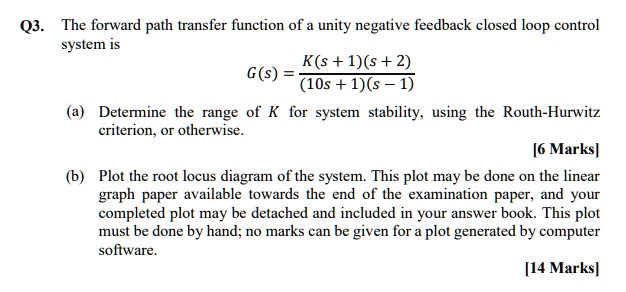Solved Q3 The Forward Path Transfer Function Of A Unity Negative Feedback Closed Loop Control
