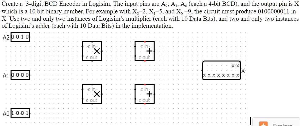 Create A 3 Digit Bcd Encoder In Logisim The Input Pins Are A2 A1 A0 Each A 4 Bit Bcd And