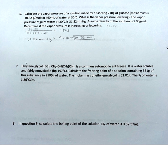 SOLVED: Calculate the vapor pressure of a solution made by dissolving 218g of glucose (molar ...