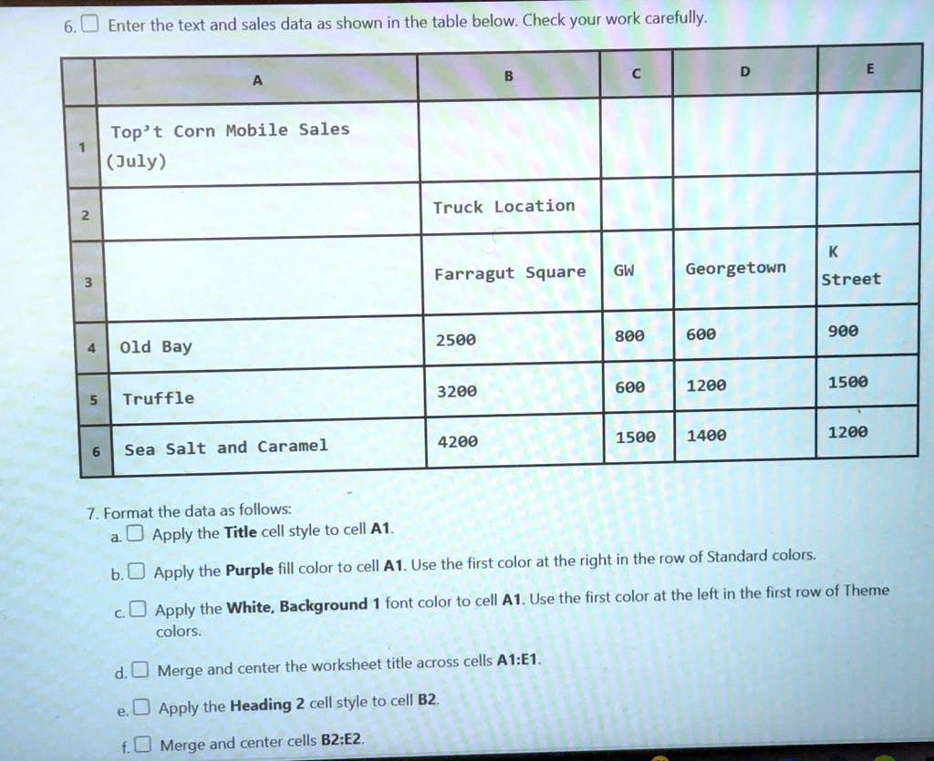 enter the text and sales data as shown in the table below check your ...
