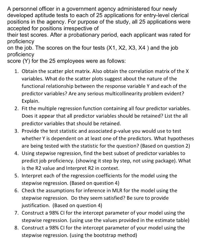 a personnel officer in a government agency administered four newly ...