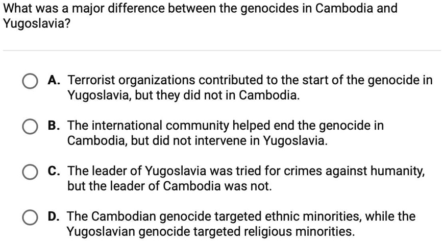 what s the answer to this question apex what was a major difference between the genocides in ...