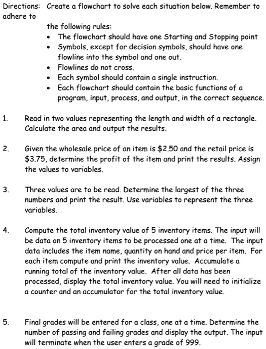 directions create a flowchart to solve each situation belowremember to ...