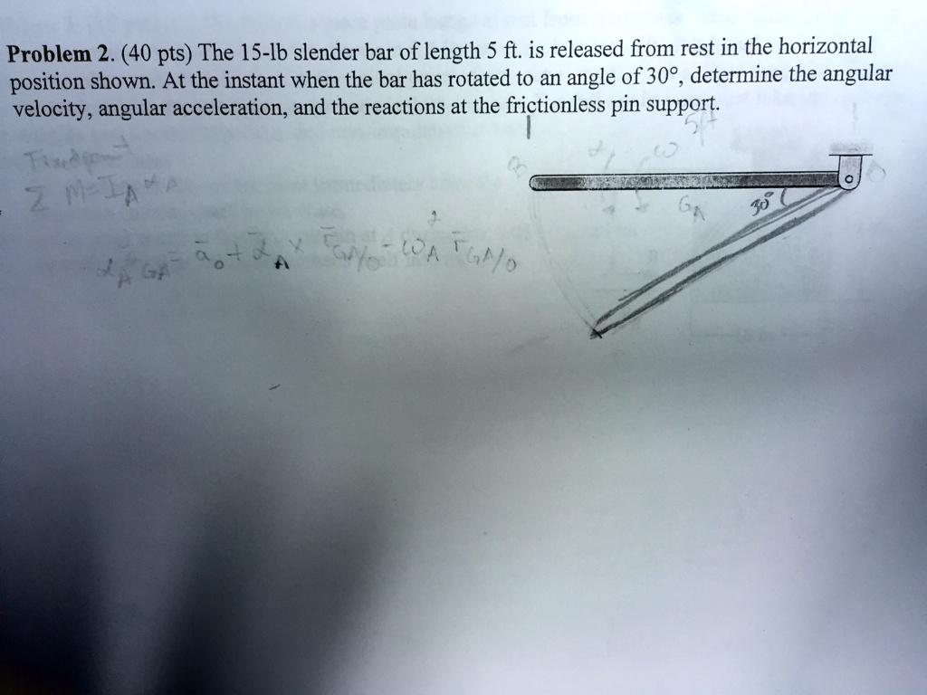 problem 2 40 pts the 15 lb slender bar of length 5 ft is released from rest in the horizontal ...
