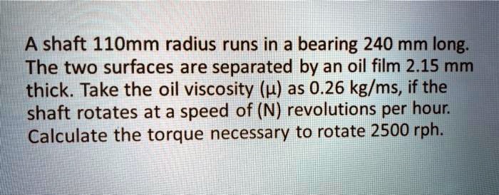 SOLVED: A shaft with a radius of 110mm runs in a bearing that is 240mm ...