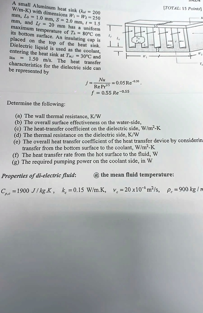 the text appears to be a mix of mathematical equations and descriptions of a heat sink there are ...