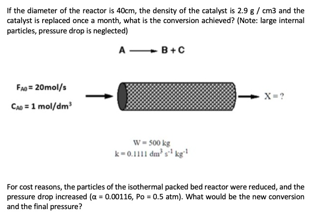 If the diameter of the reactor is 40cm, the density of the catalyst is ...